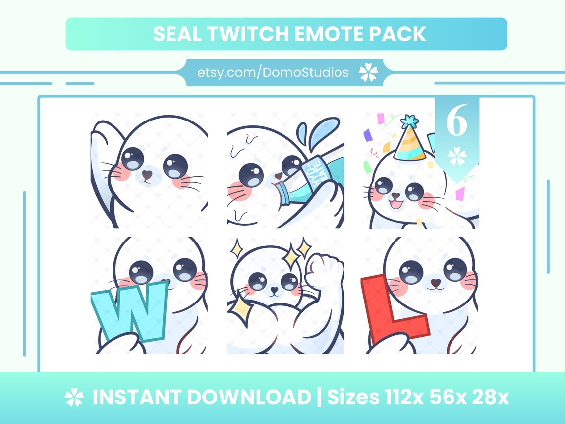 Chibi Seal Emote Bundle Fun Premade Animal Emotes 6 Emotes for Discord ...