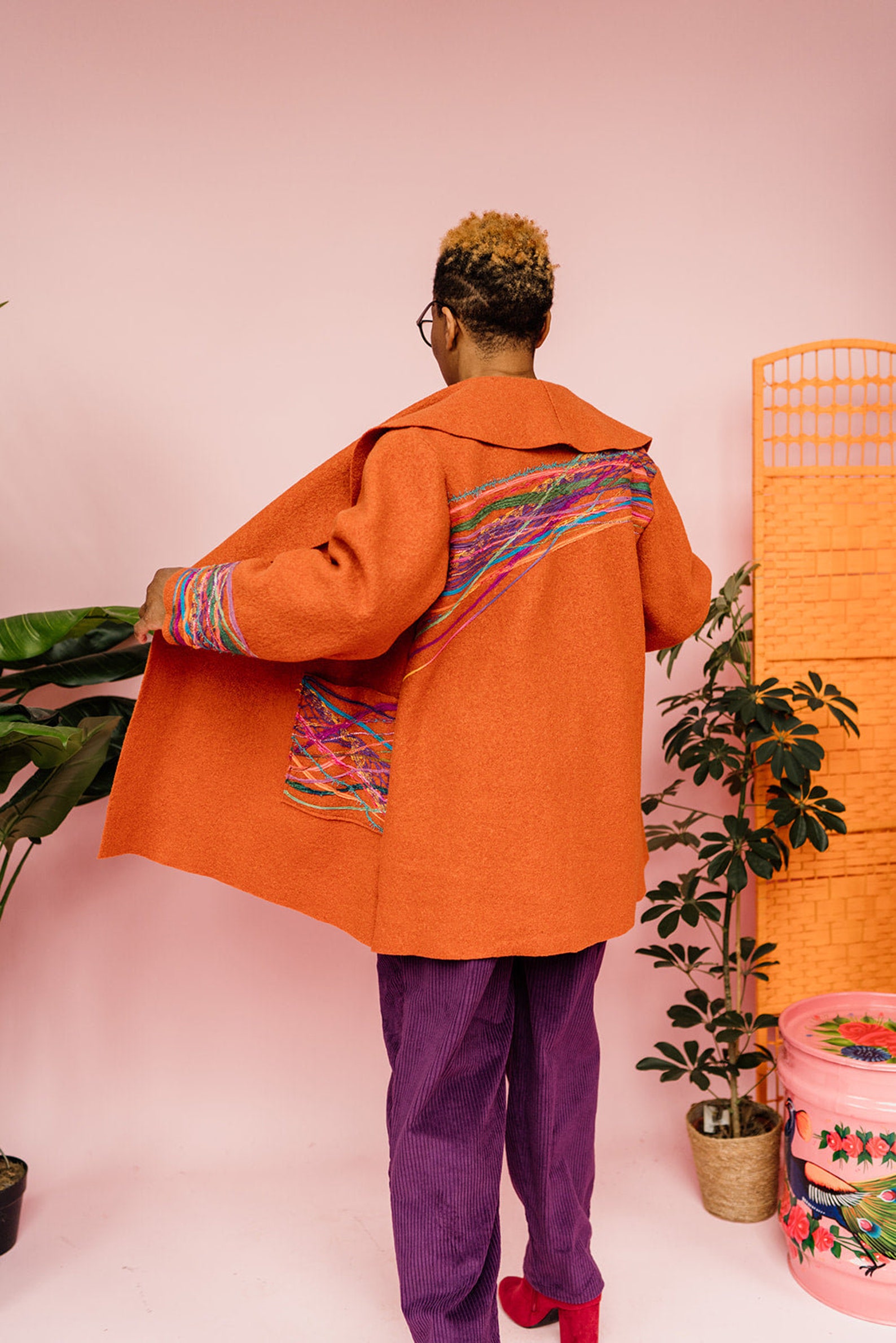 Embellished Short Wool Coat in Orange - Etsy