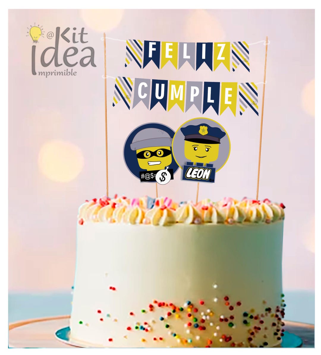 Printable Kit Cake Topper Building Blocks Police and Thief Caketopper ...