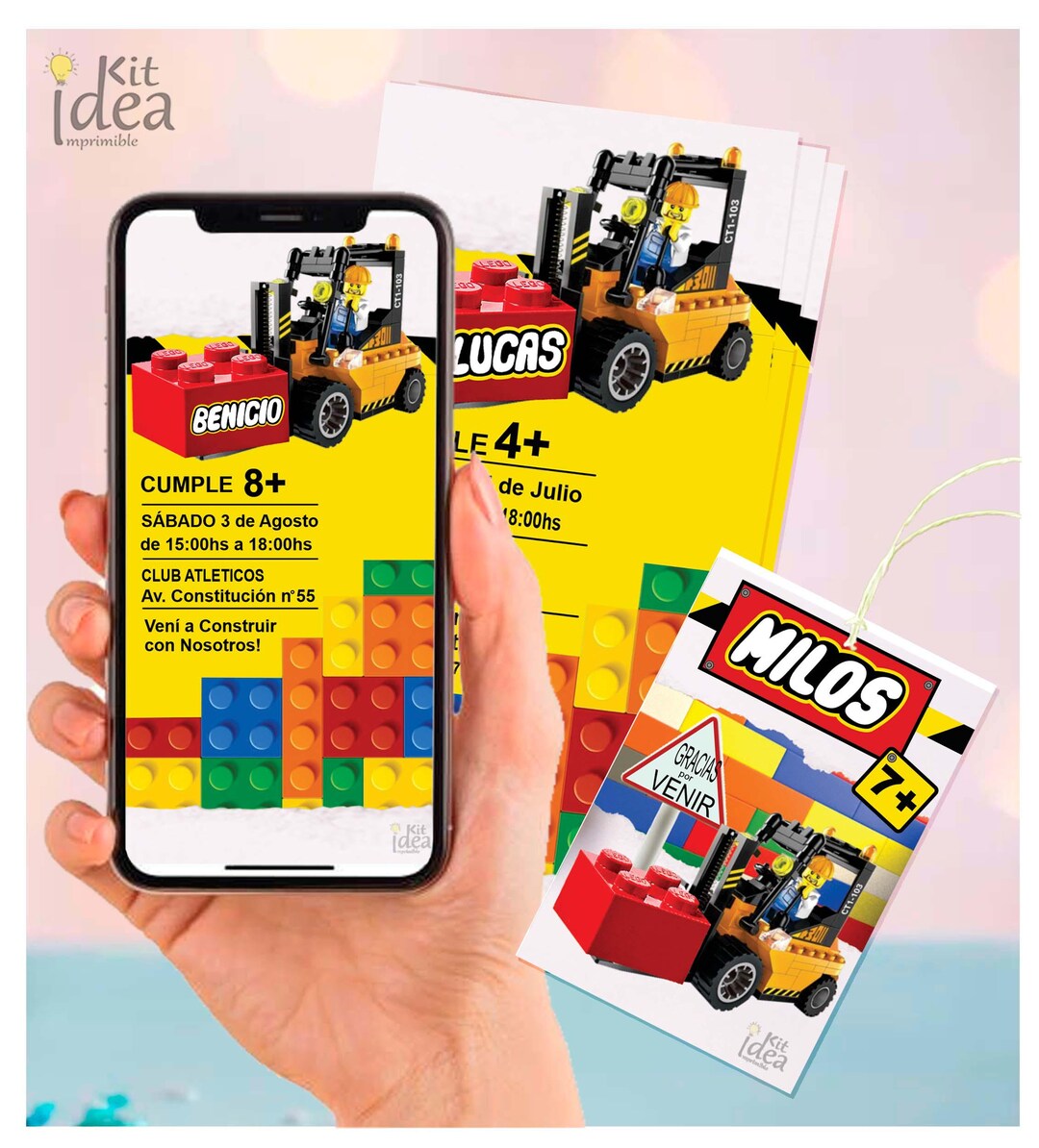 Printable Kit Digital Invitation Building Bricks Tag Customized Digital ...