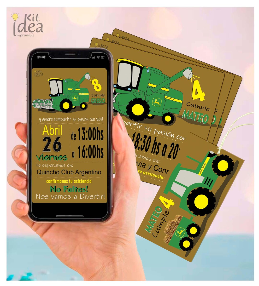 Digital Invitation Printable Kit John Deere Harvester and Personalized ...