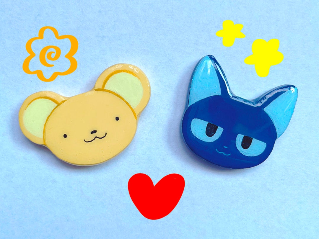 Kero-chan and Suppy Handmade Hand-painted Clay Pins | Cardcaptor Sakura ...