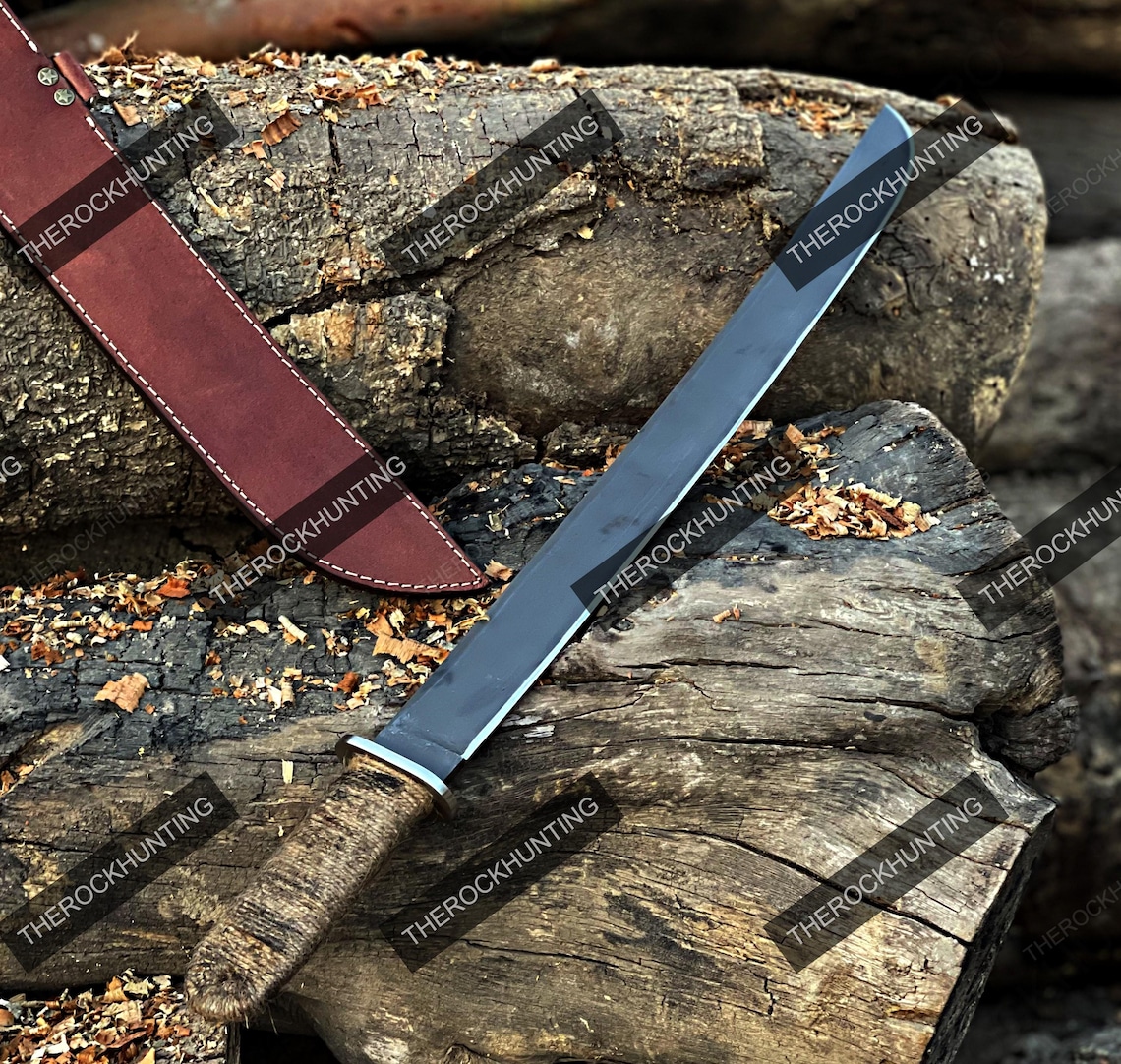 Custom Handmade Carbon Steel Hunting Bush Waki Viking Sword Survival ...