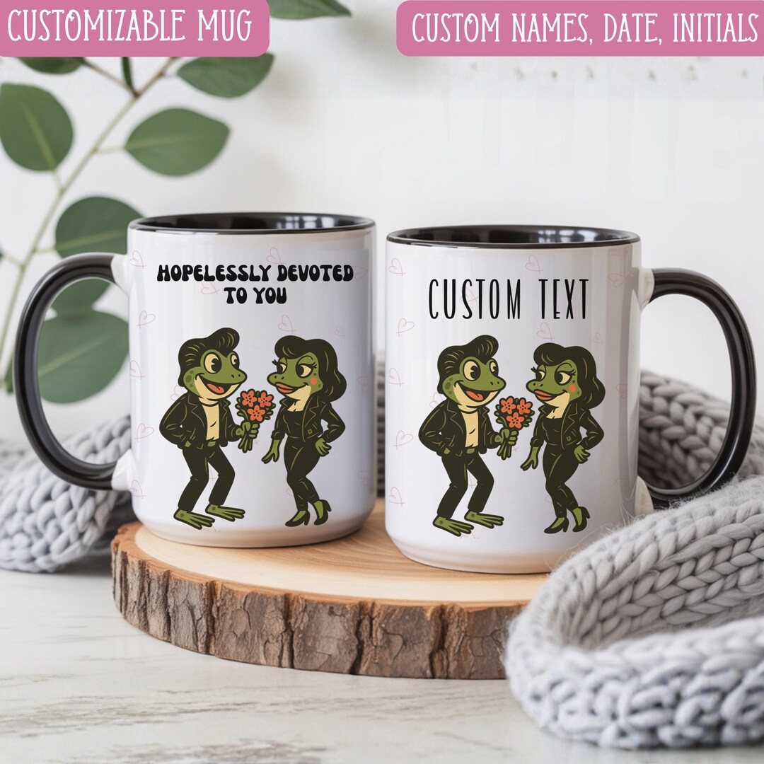 Custom Romantic Frog Couple Mug: Grease Inspired Frog Mug, Perfect ...