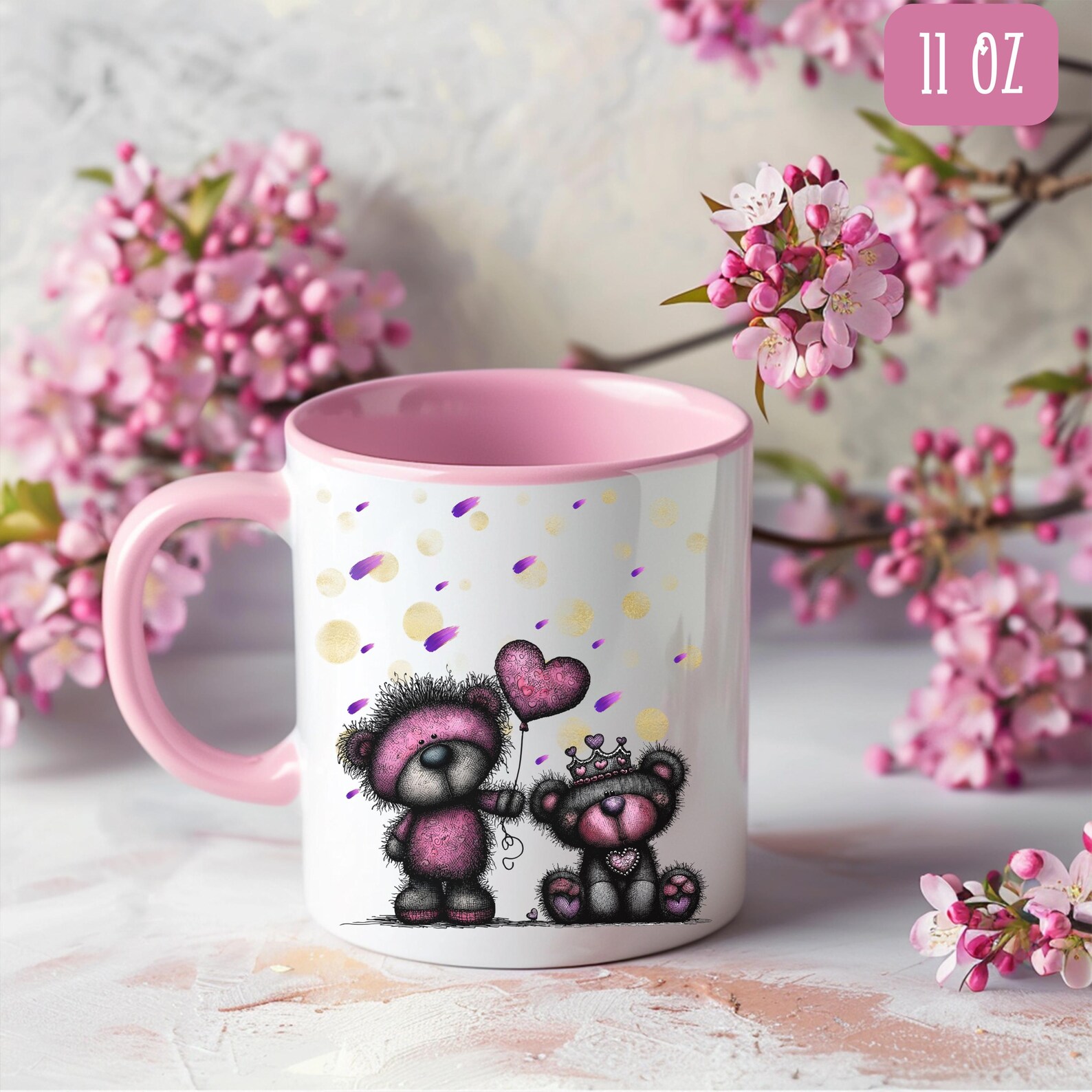 Valentine’s Day Teddy Bear Couple Mug: Custom Names, Date & Message ...