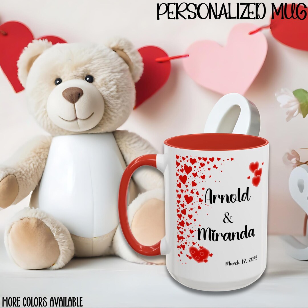 Personalized Couple Mug, Red Hearts Mug Design, Couple Names, Custom ...