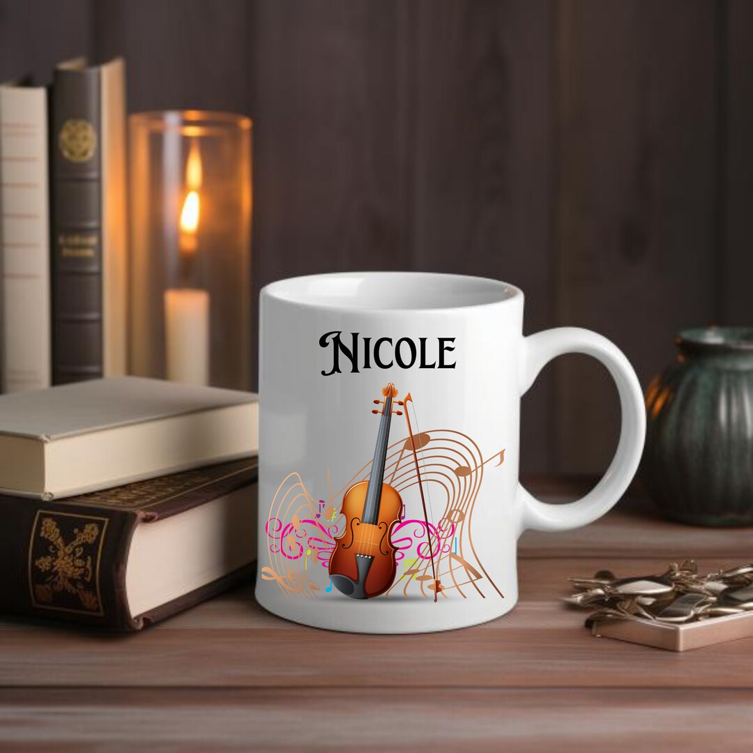 Custom Violin Musical Notes Coffee Mug, 15oz, Floral Violin Coffee Cup ...
