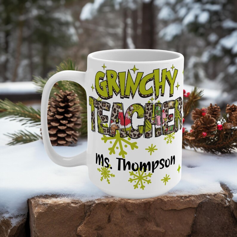 Grinchy Teacher Coffee Mug, Grinchy Today Mug, Grinch Animal Print ...