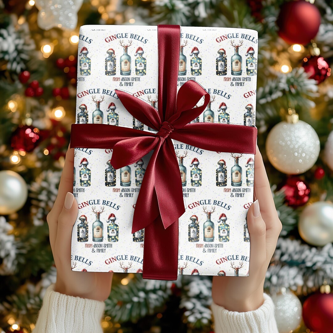 Christmas Gin Deer Wrapping Papers, Holiday Gift Wrap, Personalized ...