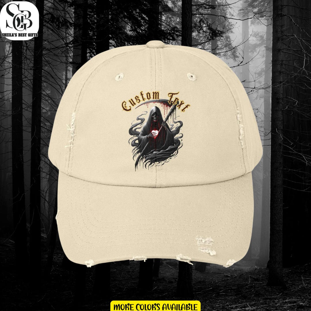 Custom Grim Reaper Distressed Cap, Vintage Style Baseball Hat for Teens ...