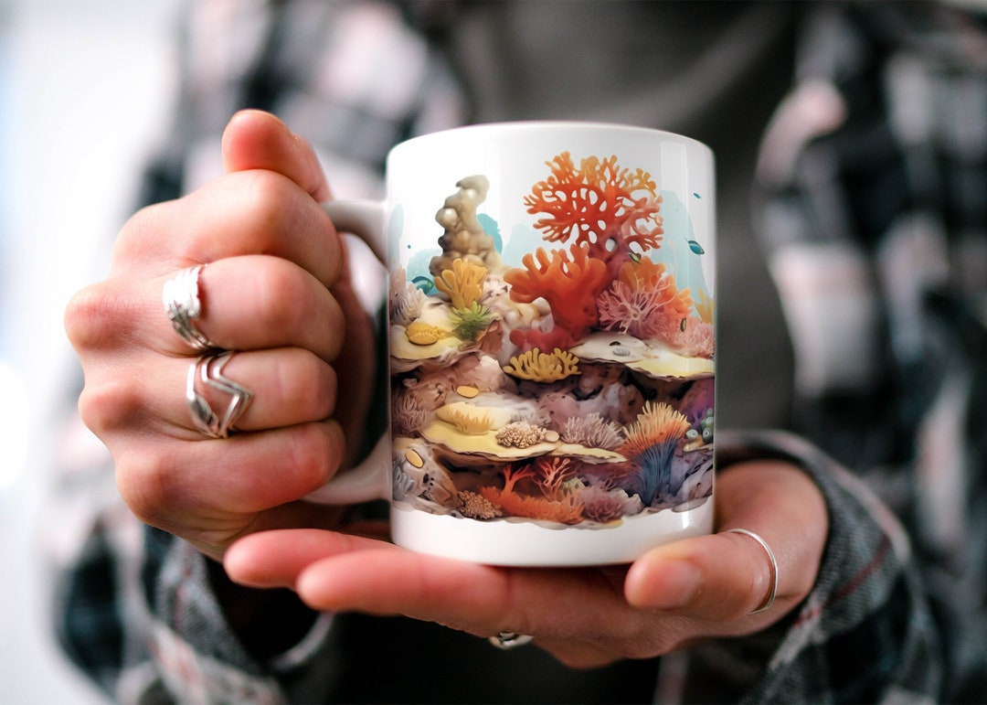 Coral Reef Coffee Mug: Watercolor Marine Life Design - Etsy