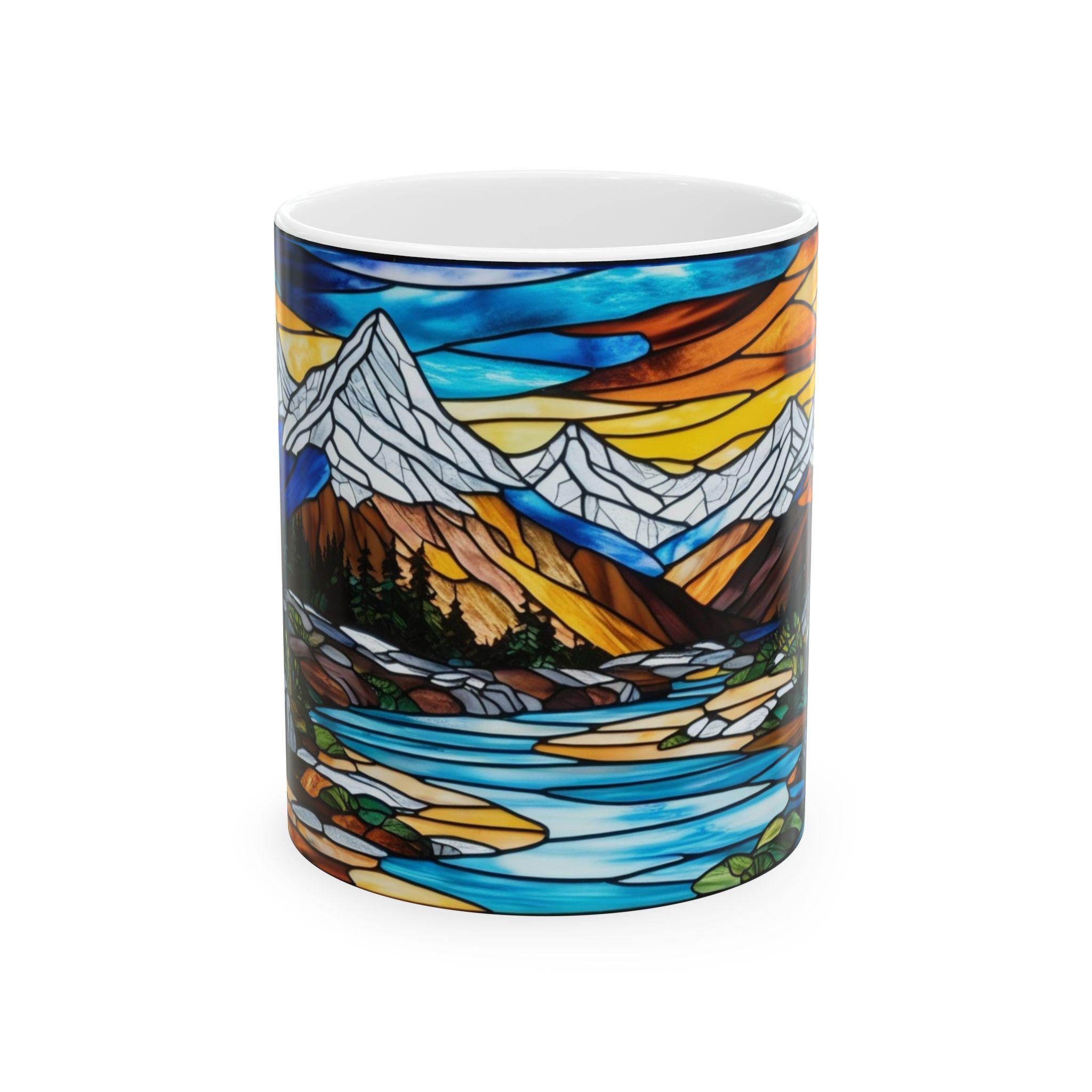Stained Glass Mountain Range Mug: Nature-inspired Ceramic Coffee Cup - Etsy