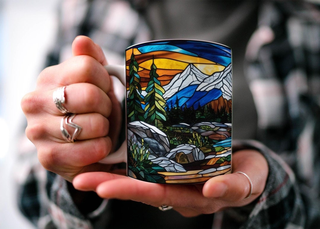 Stained Glass Mountain Range Mug: Nature-inspired Ceramic Coffee Cup - Etsy