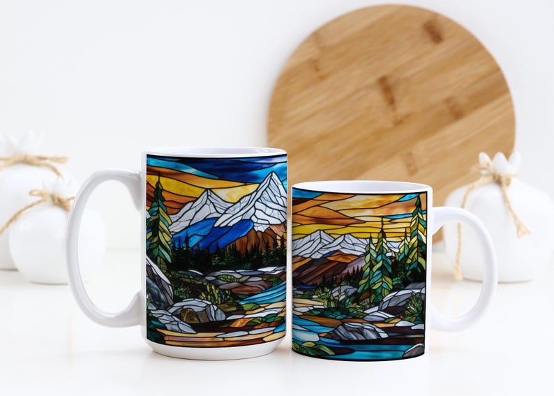 Stained Glass Mountain Range Mug: Nature-inspired Ceramic Coffee Cup - Etsy