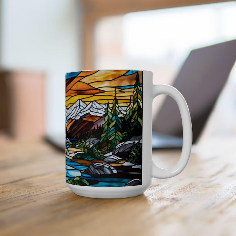 Stained Glass Mountain Range Mug: Nature-inspired Ceramic Coffee Cup - Etsy