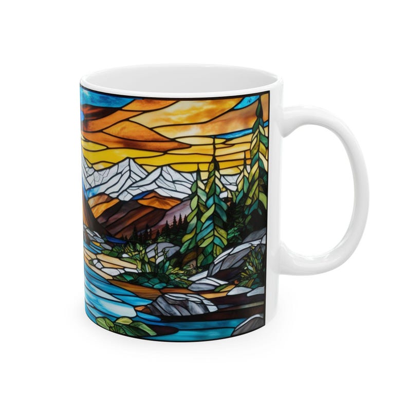 Stained Glass Mountain Range Mug: Nature-inspired Ceramic Coffee Cup - Etsy