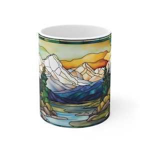Stained Glass Mountain Range Coffee Mug, Nature Lover Gift, Hiking ...