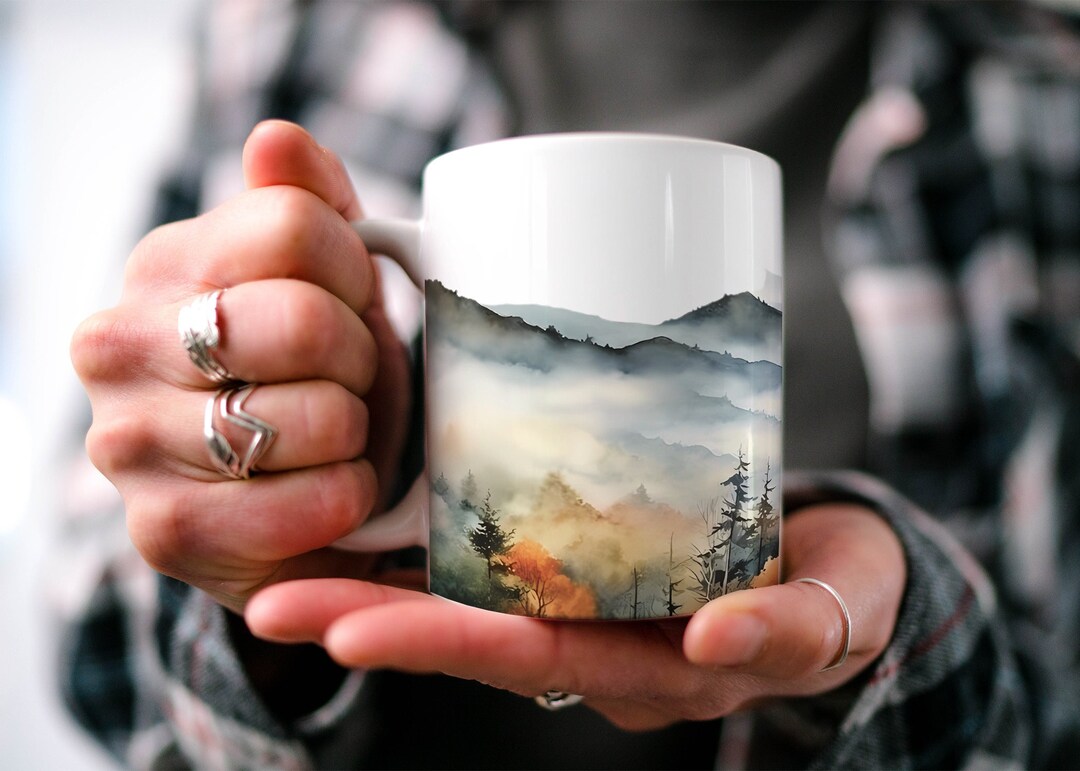 Smokey Mountains Mug: Watercolor Mountain Scene, Nature Lover Gift - Etsy