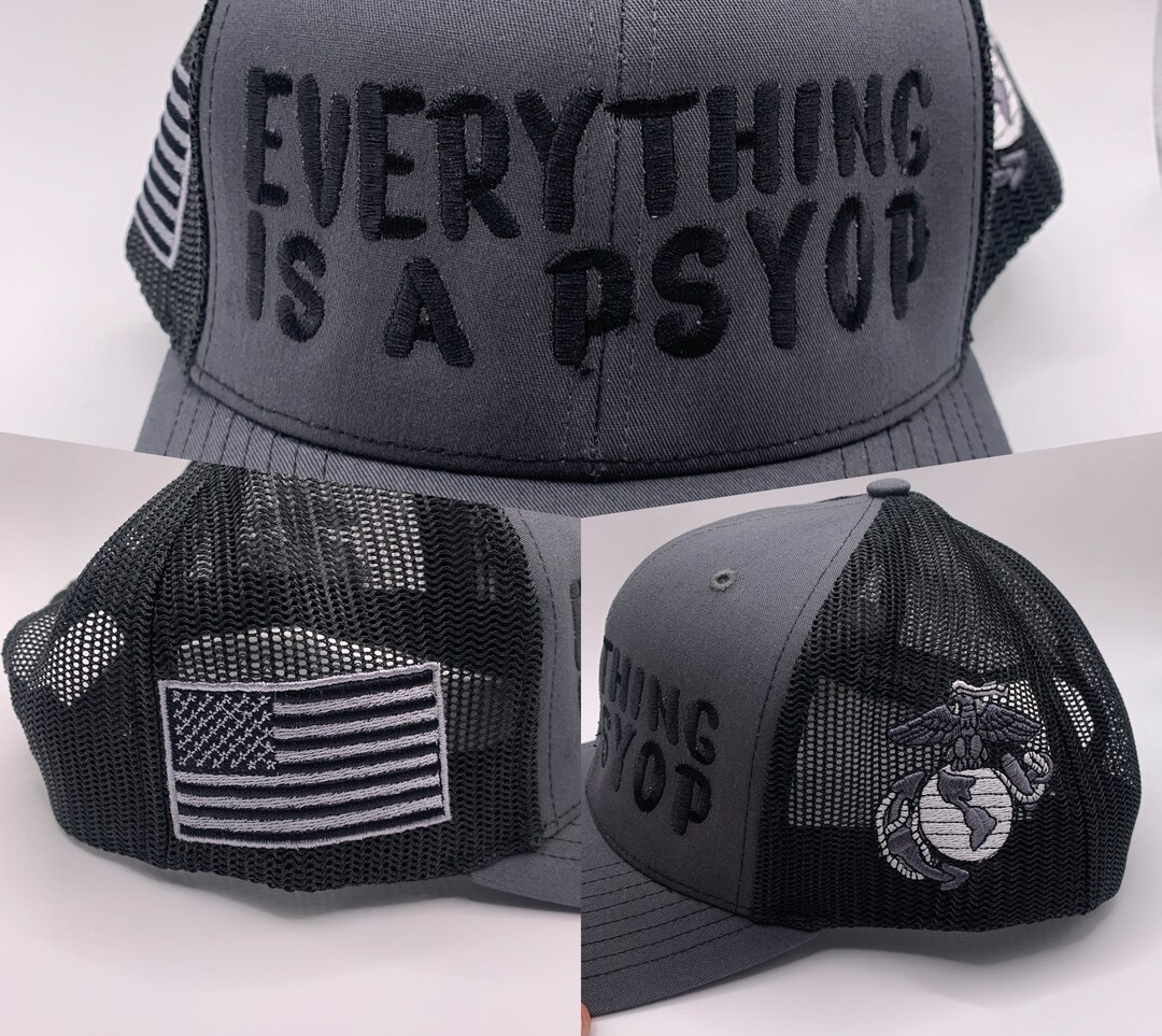USMC Every Thing is a Psyop American Flag Grey Richardson 112 Trucker Snapback Hat Military Gift ...