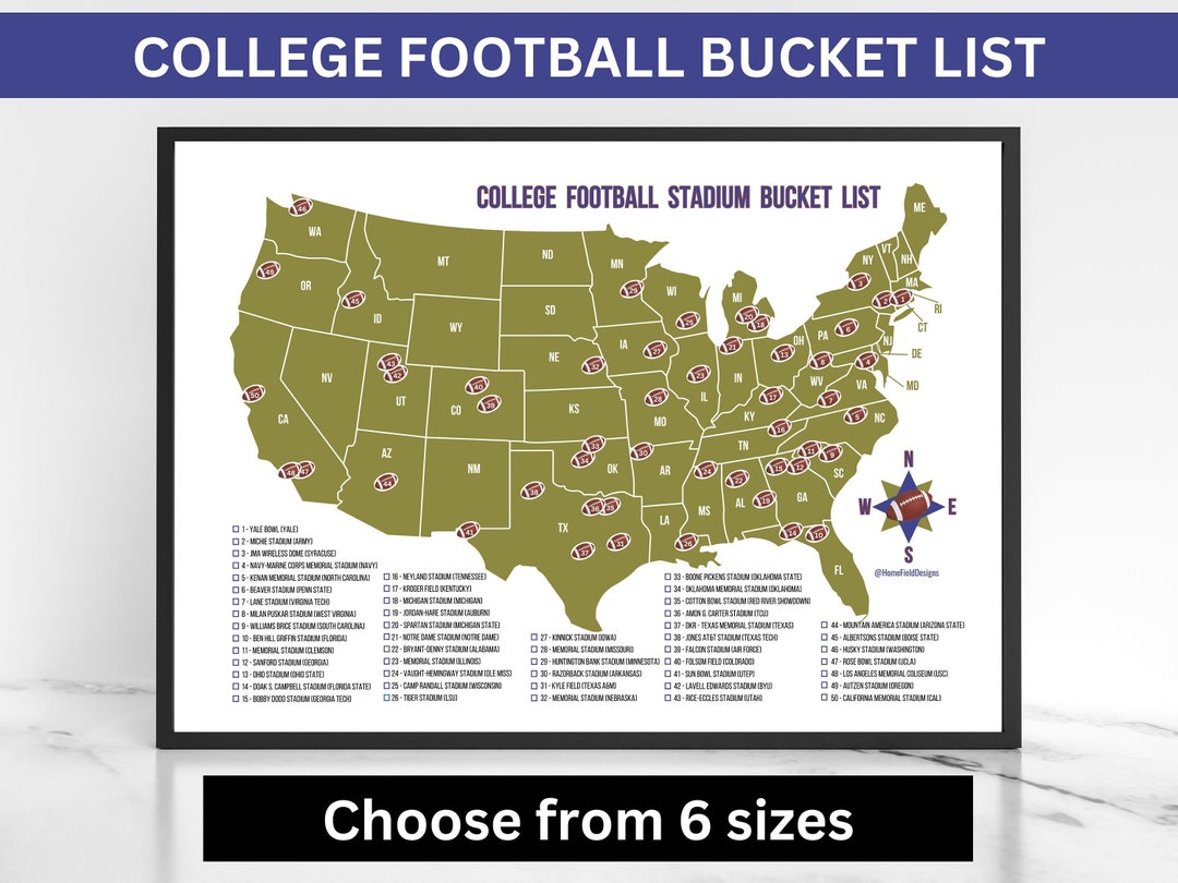 College Football Stadium Bucket List Poster | 50 Greatest NCAA Football ...
