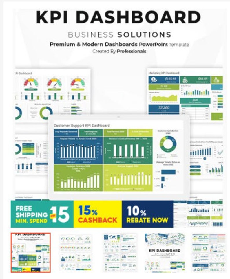 Business KPI Dashboard Powerpoint Template - Etsy