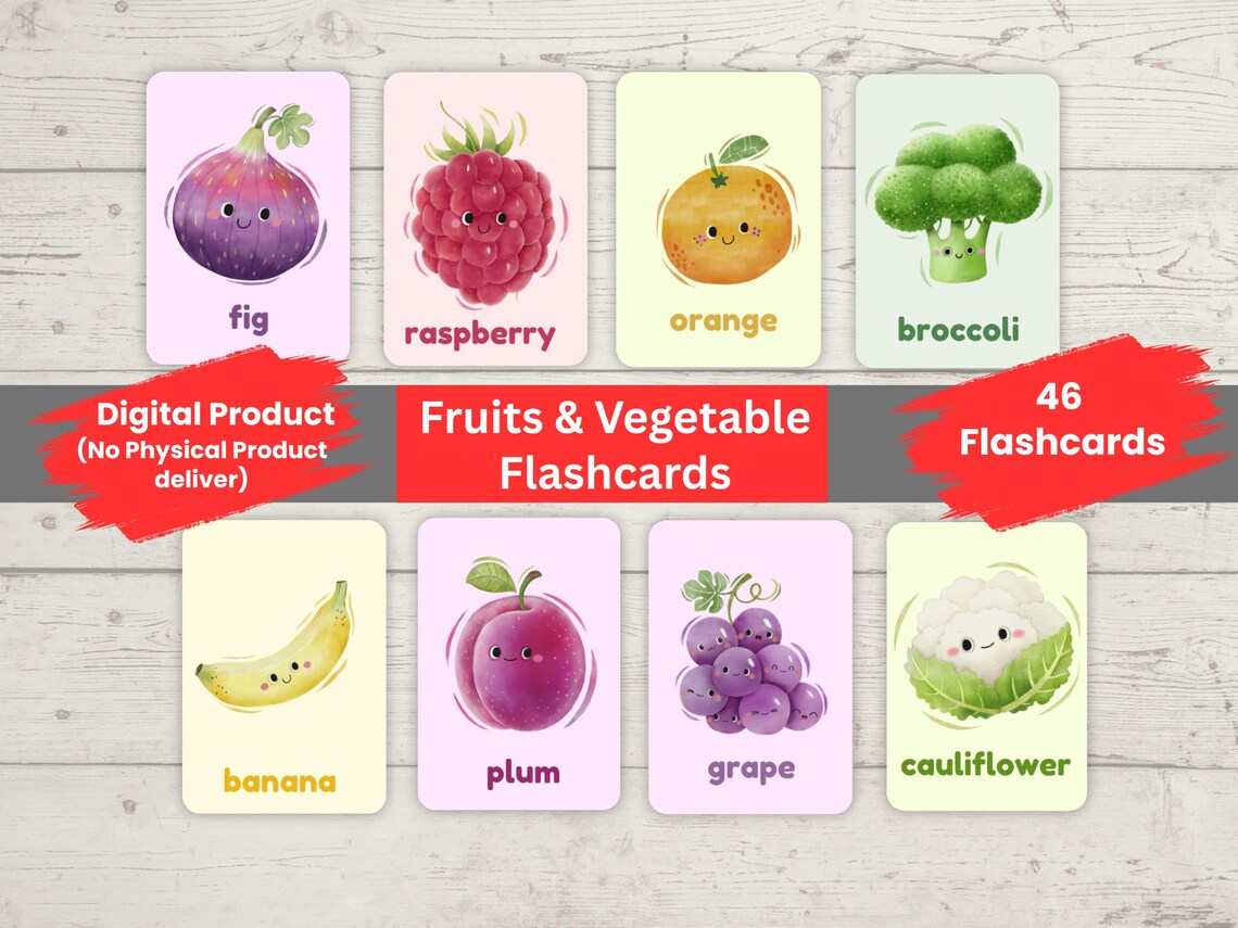 Printable Fruits & Vegetables Flashcards for Kids – Educational Cards ...