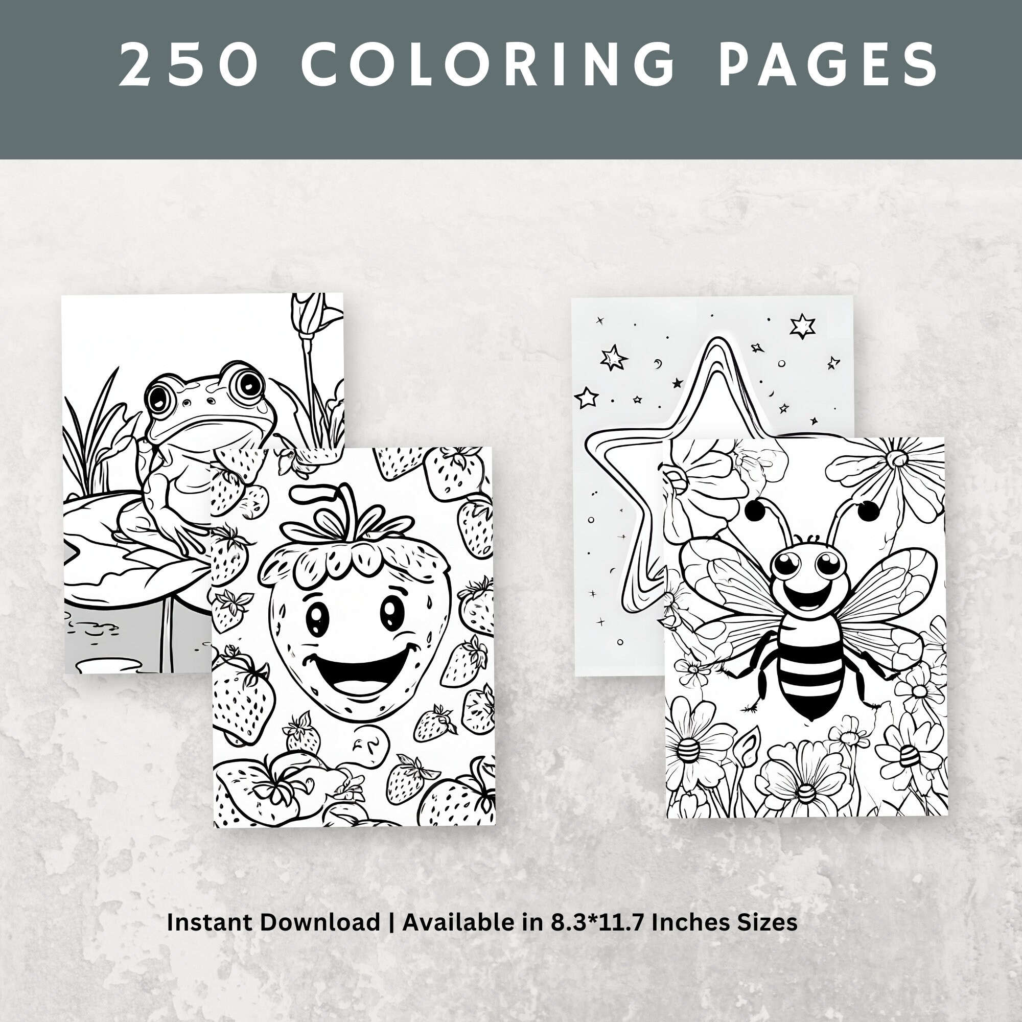 250 Fun Kids Coloring Pages Bundle MRR, PLR, Printable Activities for ...