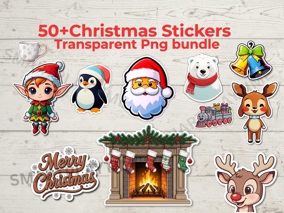 50+ Christmas Digital Stickers Bundle | Cute Holiday PNG Stickers ...
