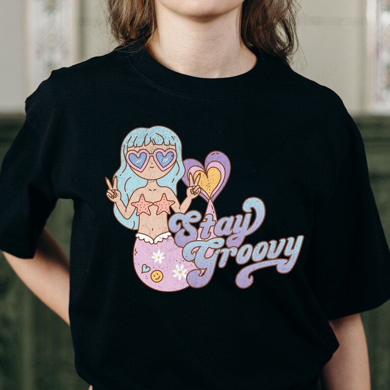 Stay Groovy Mermaid PNG Retro, Girl, Sunglasses, Peace, Heart, Ocean ...