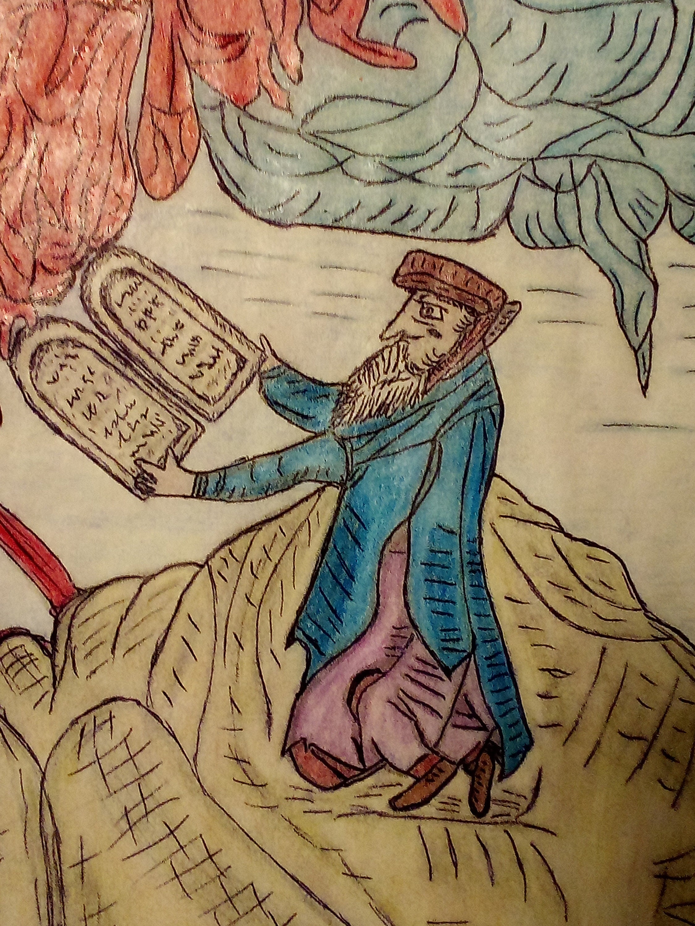 Moses Receiving the Ten Commandments Jewish Art Hand Drawn and Colored ...