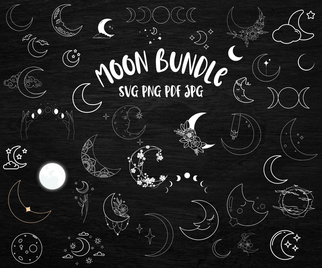 Moon SVG Bundle, Moon PNG JPG Bundle, Celestial Svg, Crescent Svg, Moon ...