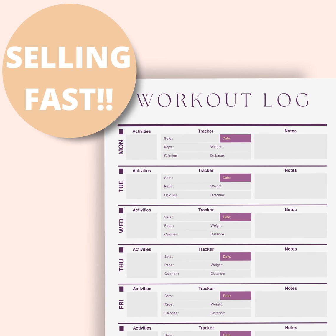 DIGITAL WORKOUT LOG, Workout Tracker, Workout Planner, Meal Planner ...