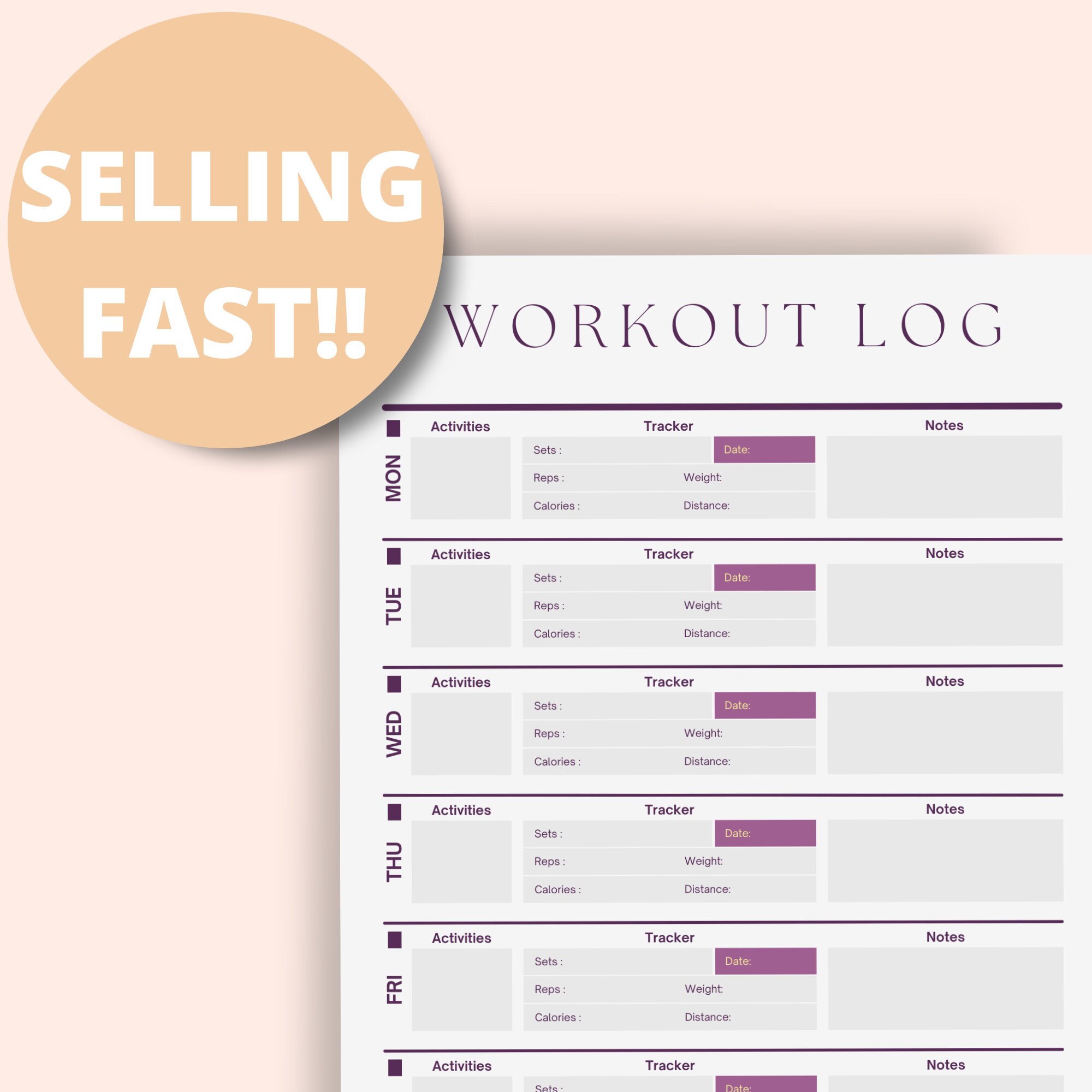 DIGITAL WORKOUT LOG, Workout Tracker, Workout Planner, Meal Planner ...