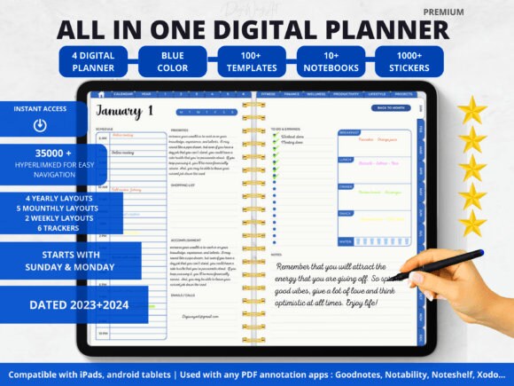 Bleu Digital Planner, Onenote Digital Planner 2024 2025, Onenote ...