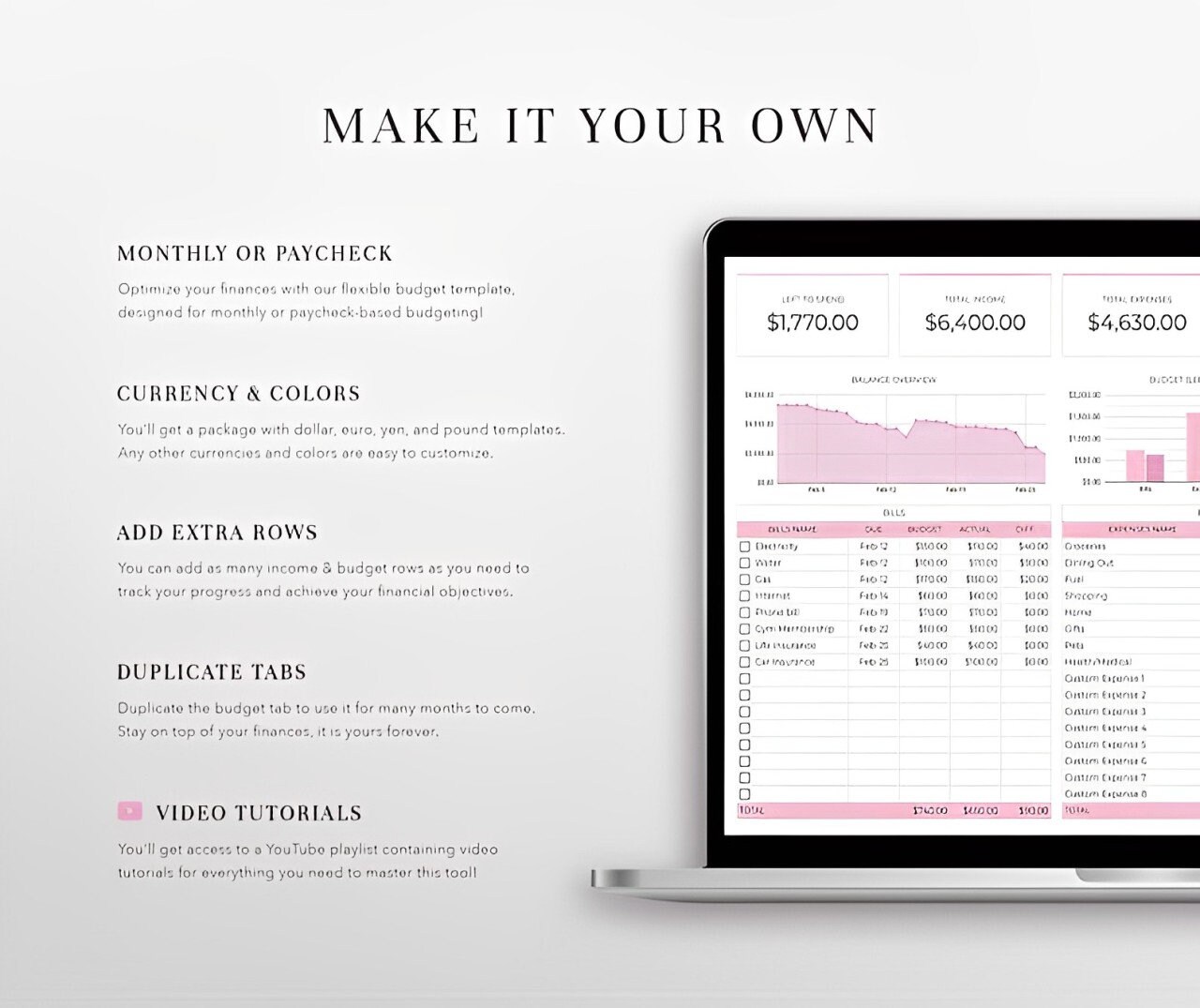 Simple Excel Budget Template, Simple Monthly Budget, Finance Tracker ...