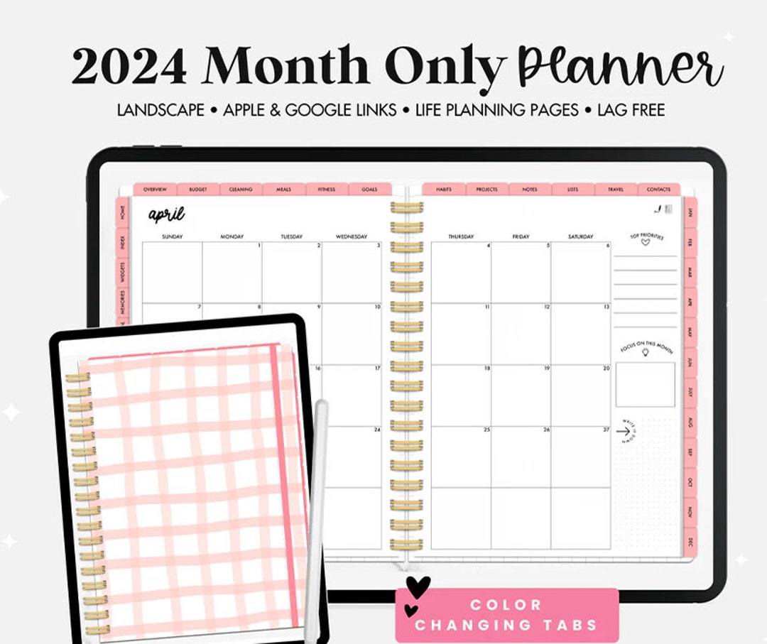 2024 Monthly Digital Planner, 2024 Portrait Planner, Monthly Weekly ...