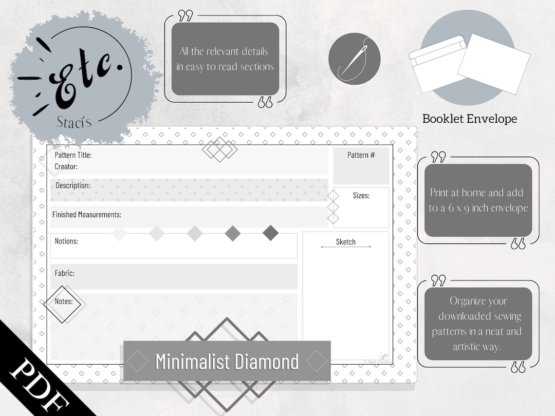Minimalist Diamond Sewing Pattern Envelope Label - Horizontal - Etsy