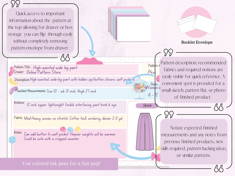 Candy Sewing Pattern Envelope Label - Horizontal - Etsy