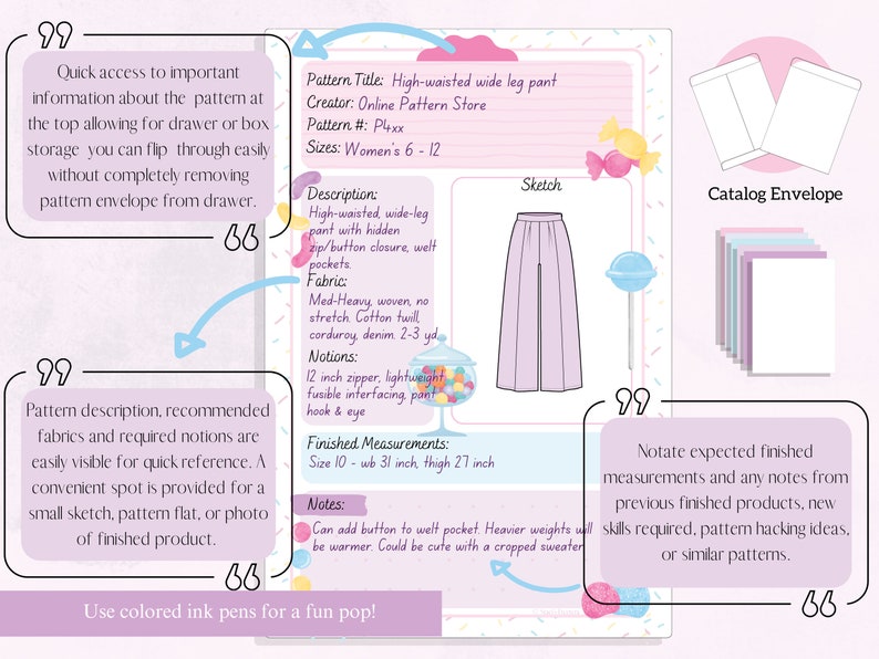 Candy Sewing Pattern Envelope Label - Vertical - Etsy