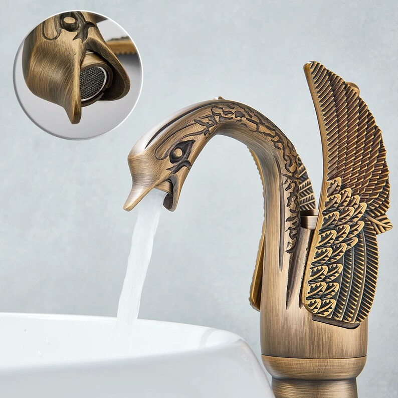 Antique Finish Brass Swan Faucet , Vessel Sink Faucet , Bathroom Faucet ...