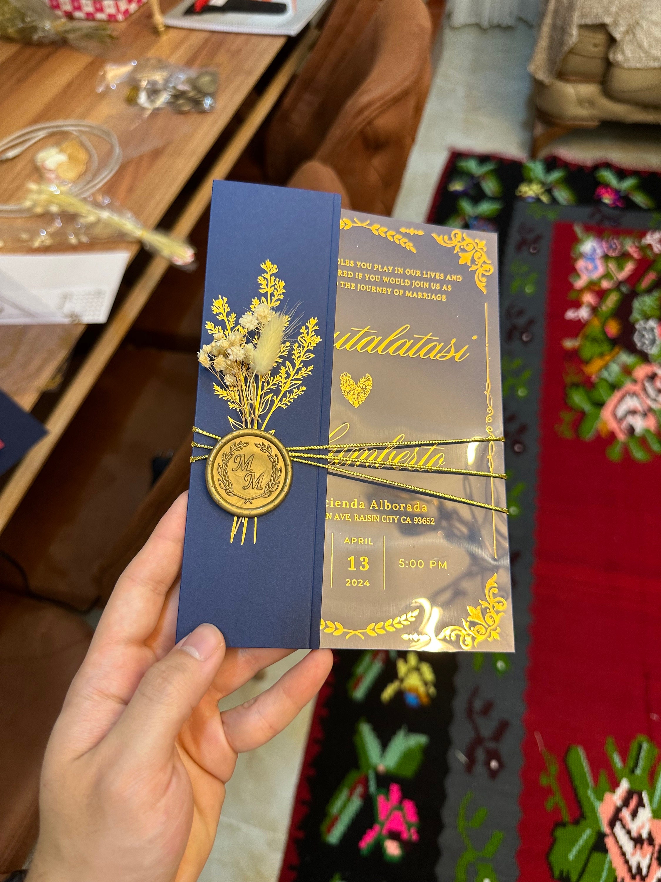 Quinceanera Invitation Acrylic Wedding Invitation, Elegant Royal Blue ...