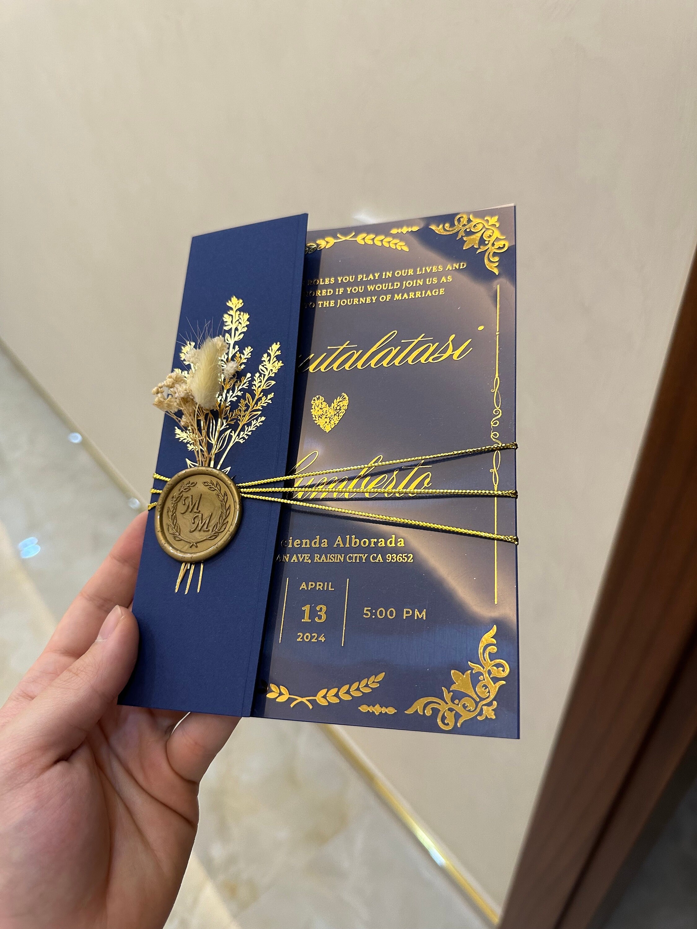 Quinceanera Invitation Acrylic Wedding Invitation, Elegant Royal Blue ...