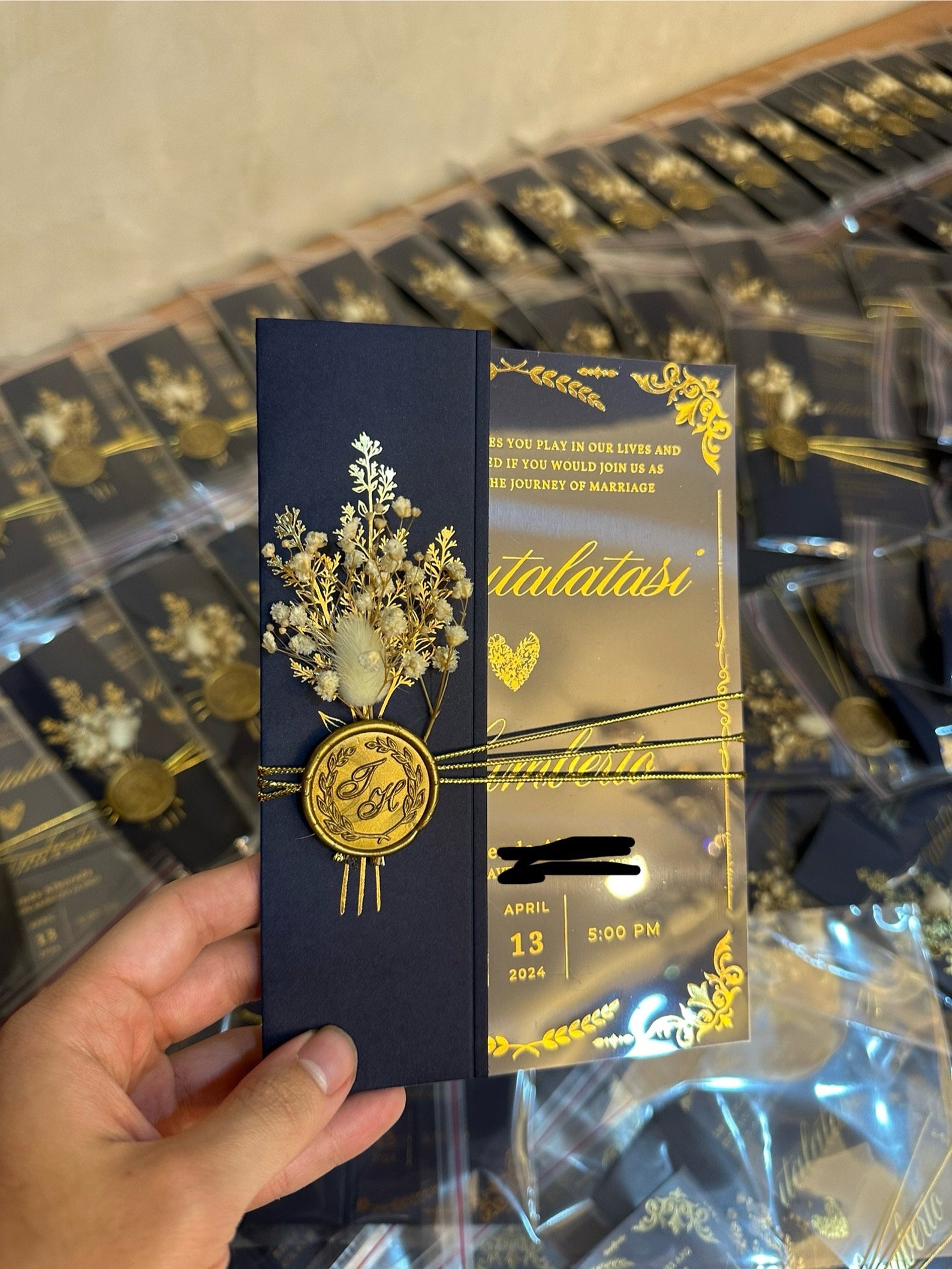 Luxury Acrylic Wedding Invitation Quinceanera Invitation, Elegant Navy ...