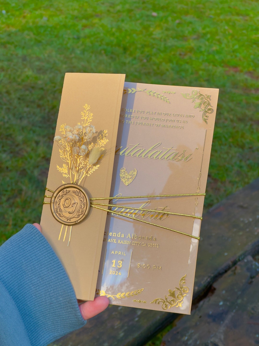 Beige Acrylic Wedding Invitation - Luxurious Quinceanera Invitation ...