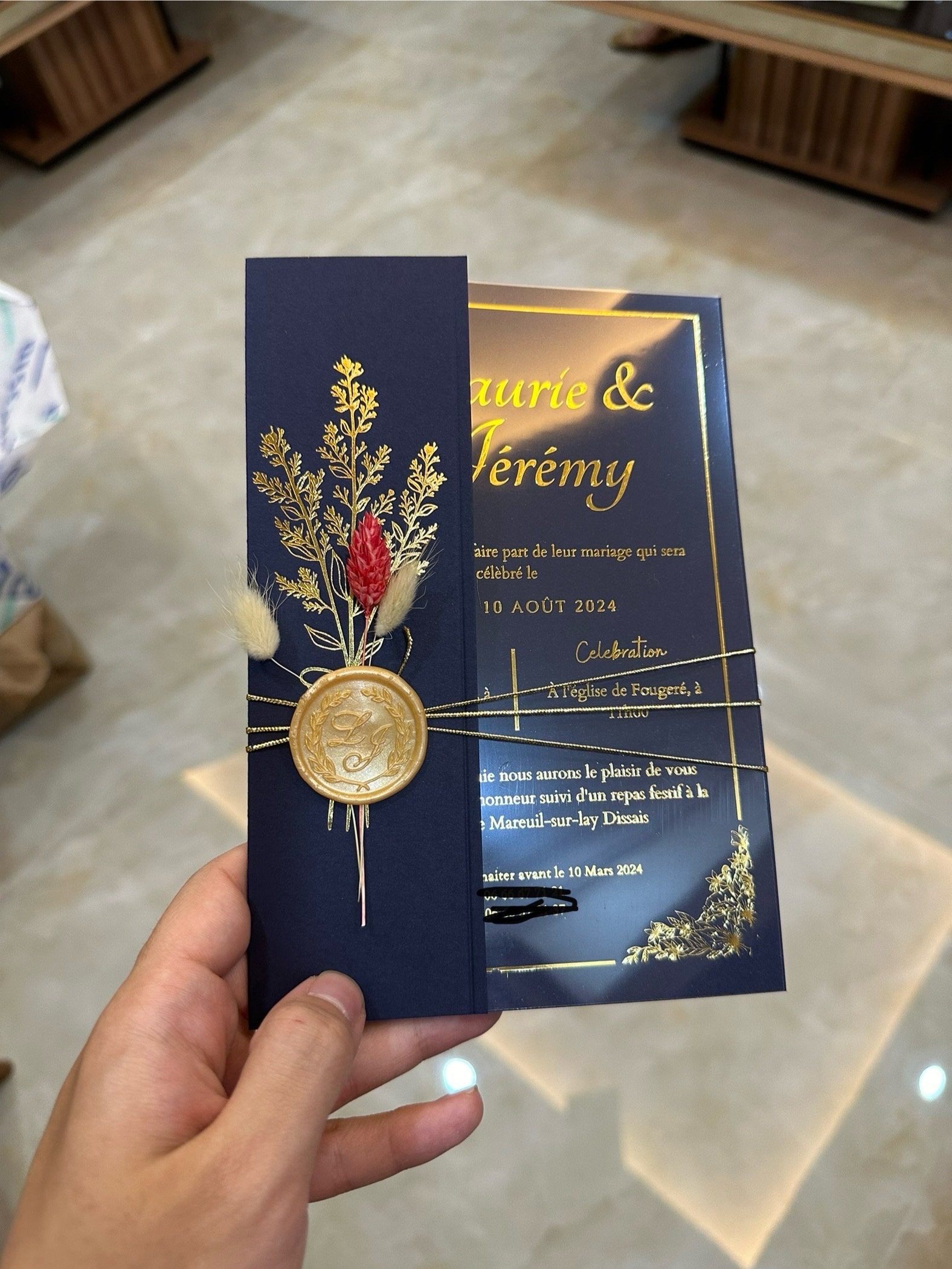 Elegant Acrylic Wedding Invitation Quinceanera Invitation, Navy Blue ...