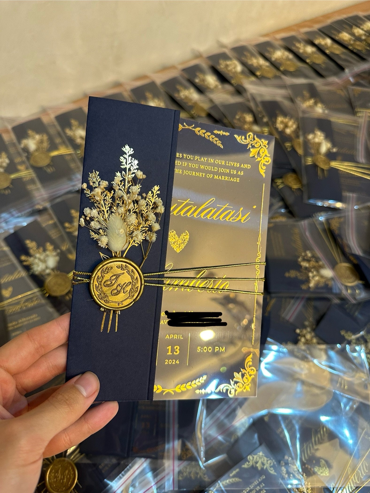 Luxury Quinceanera Invitation, Acrylic Wedding Invitation, Elegant Navy ...