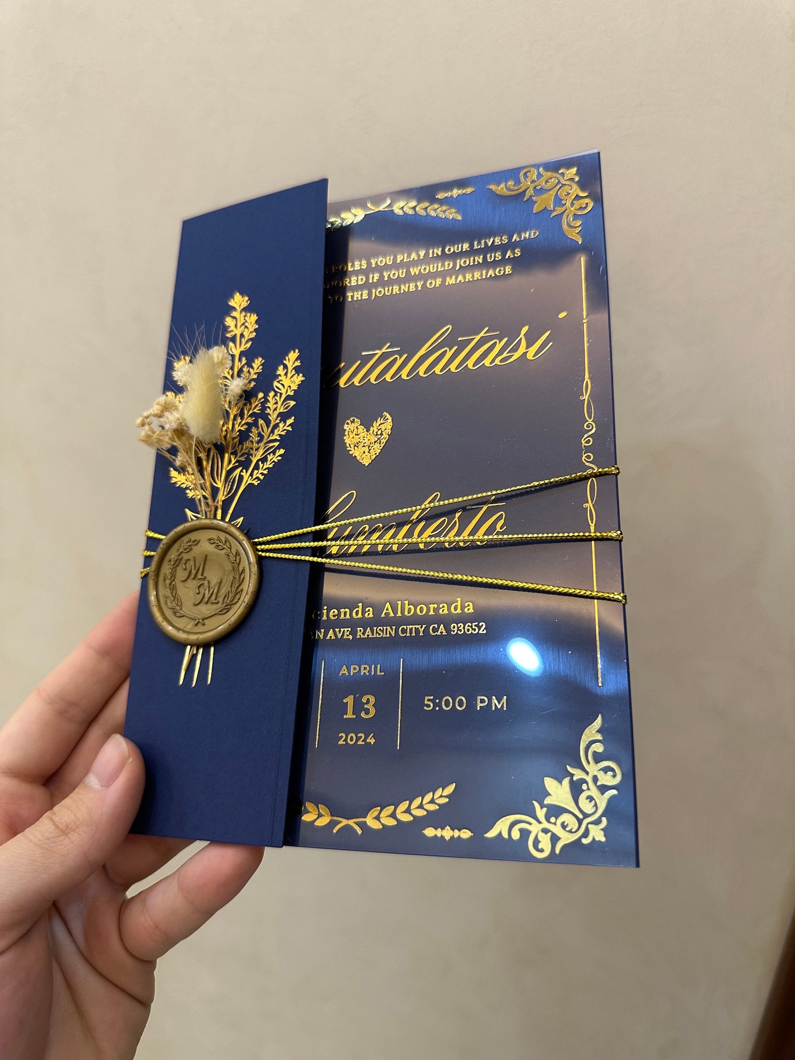 Quinceanera Invitation Acrylic Wedding Invitation, Elegant Royal Blue ...