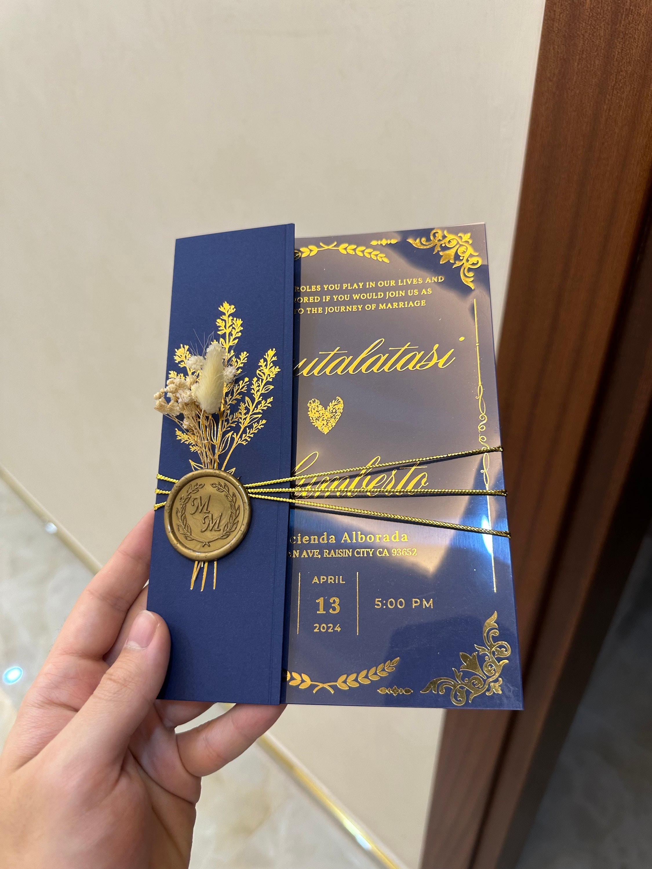 Quinceanera Invitation Acrylic Wedding Invitation, Elegant Royal Blue ...