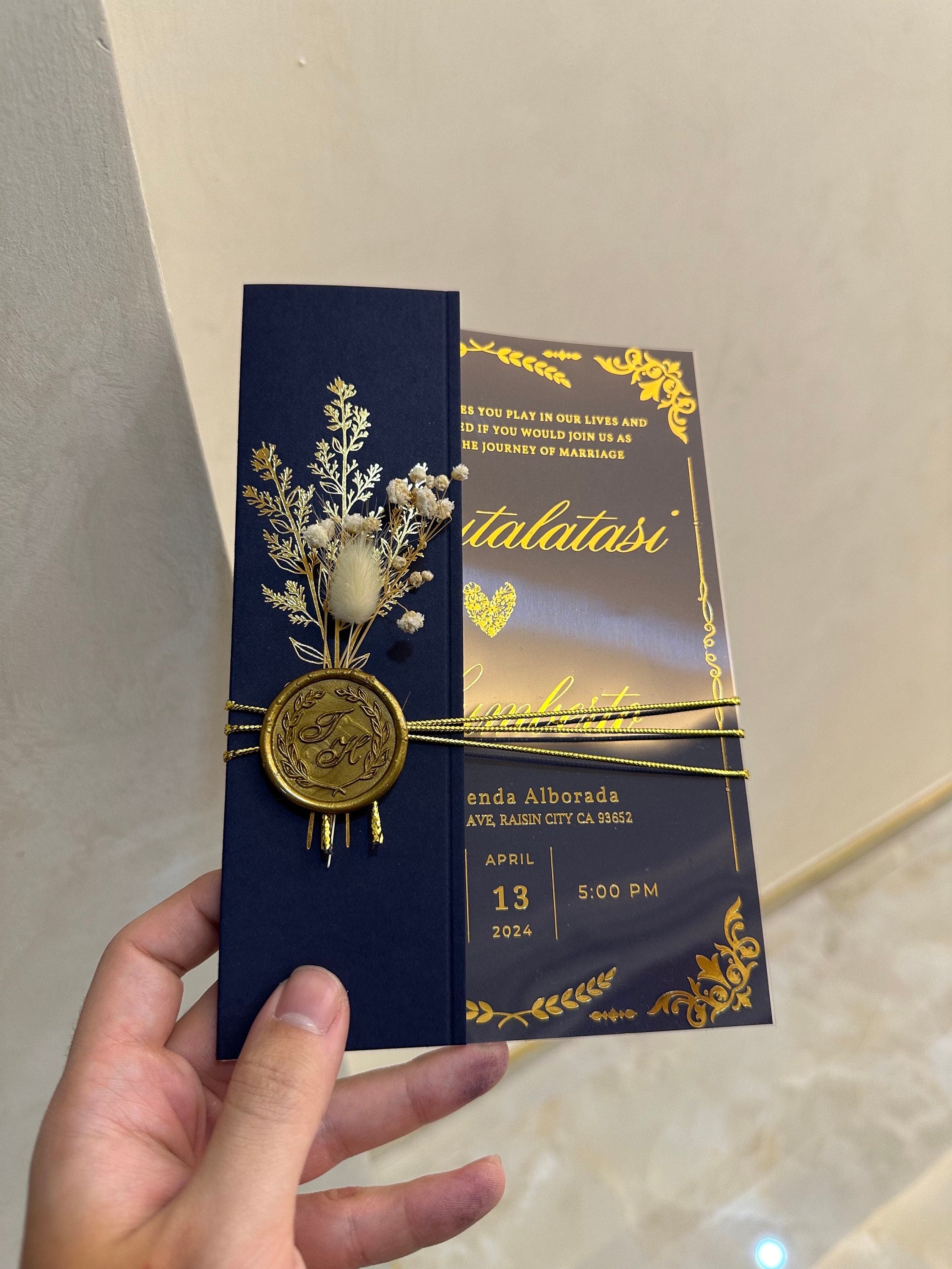 Luxury Acrylic Wedding Invitation Quinceanera Invitation, Elegant Navy ...