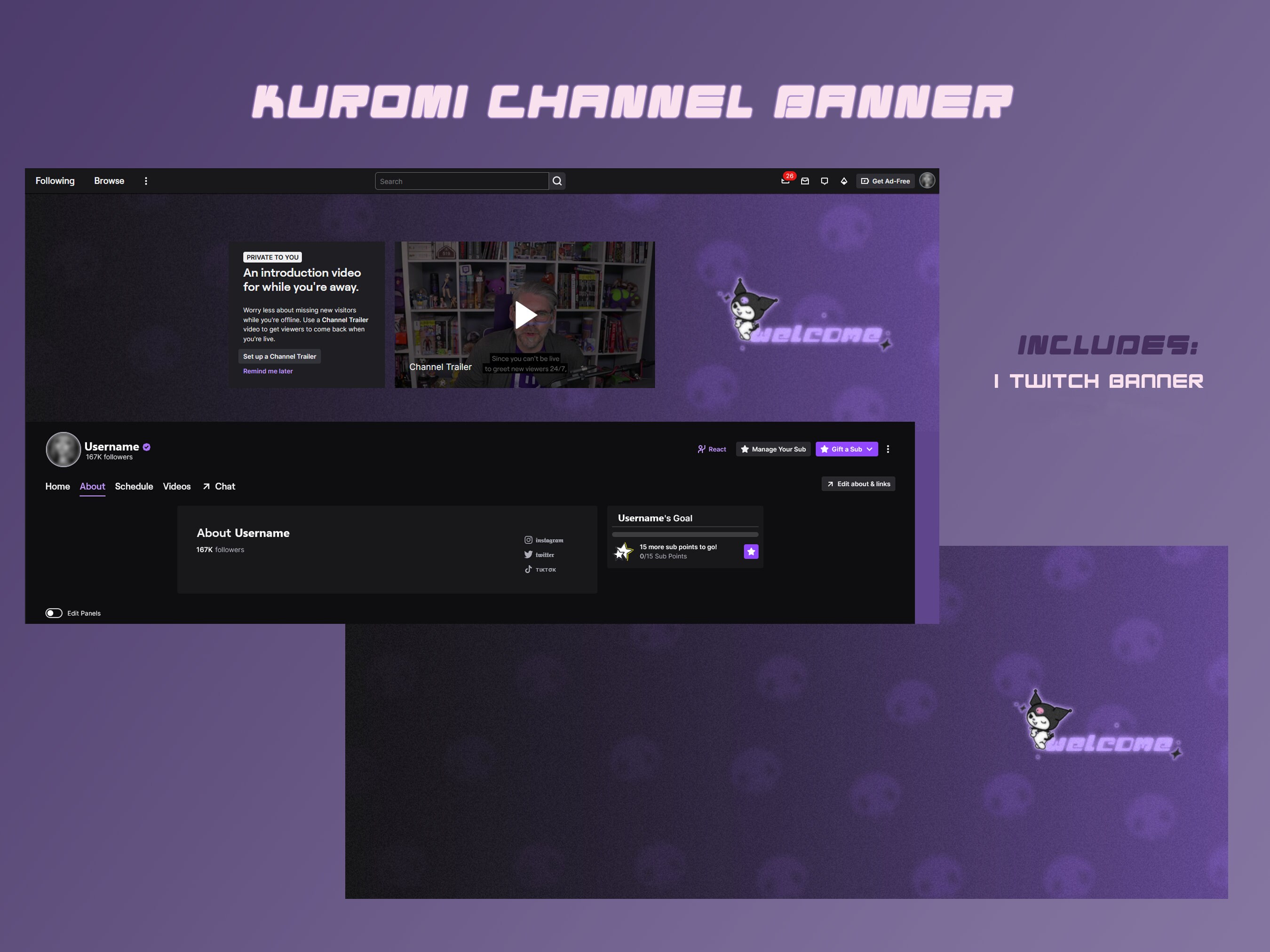 Goth Bunny Purple Stream Package Twitch Overlay - Y2k - Aesthetic ...
